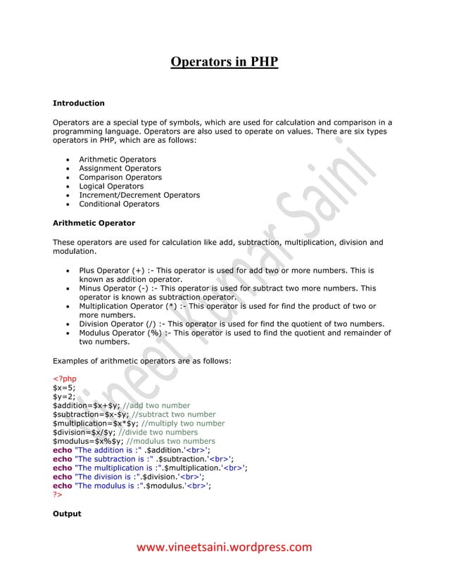 Operators in PHP | PDF