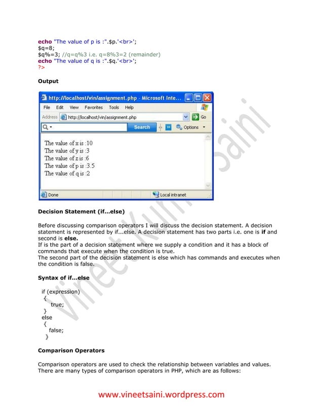 Operators in PHP | PDF