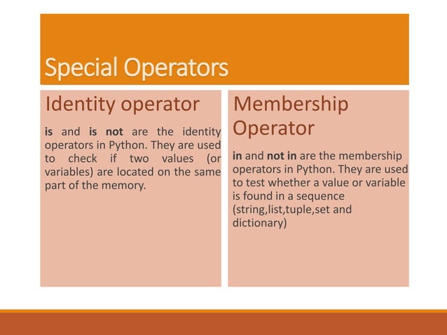 Operators in python | PPTX | Programming Languages | Computing