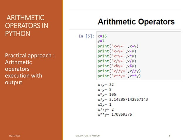 Operators in python | PPTX | Programming Languages | Computing
