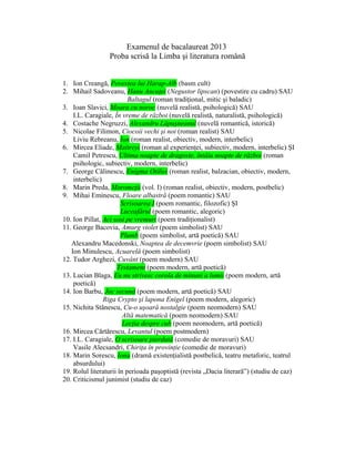 Opere literare Bac 2013 | DOC