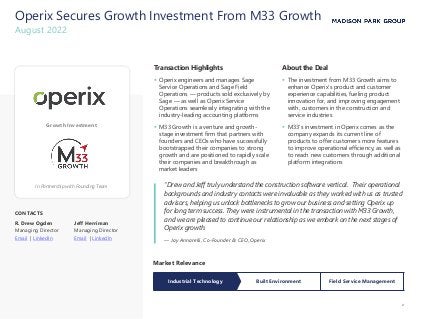 Operix - M33 Growth Transaction Announcement | PPT