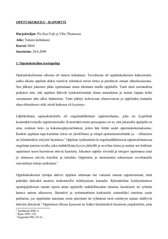 Opetuskokeil Un Raportti