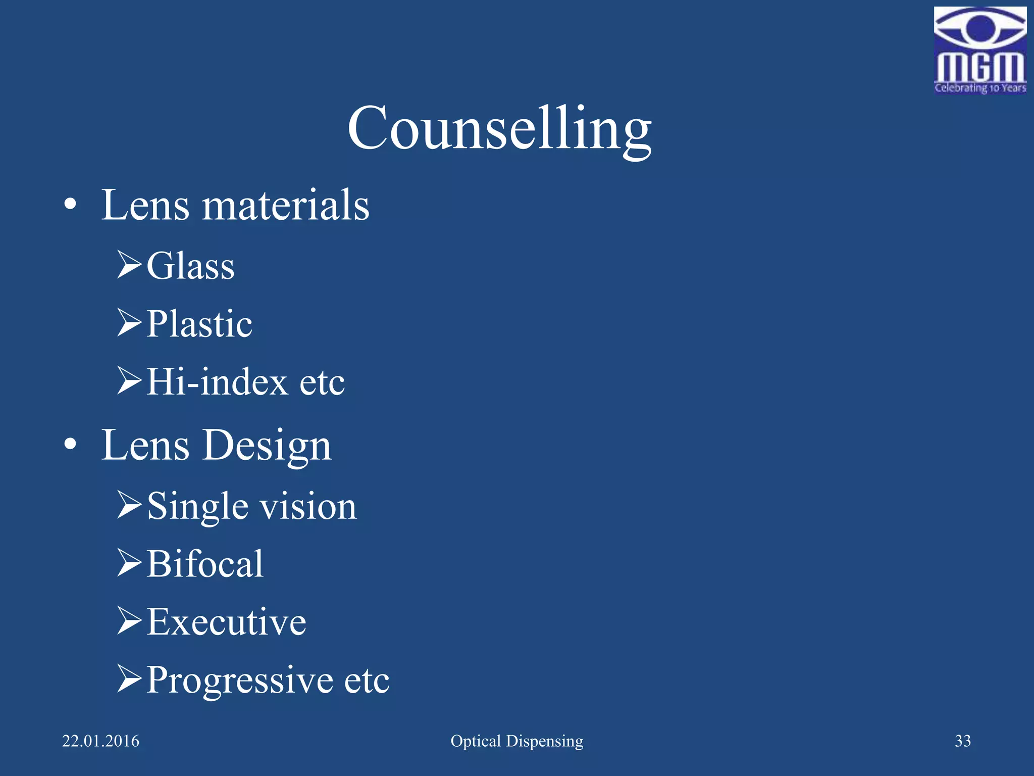 Ophthalmic dispensing | PPTX