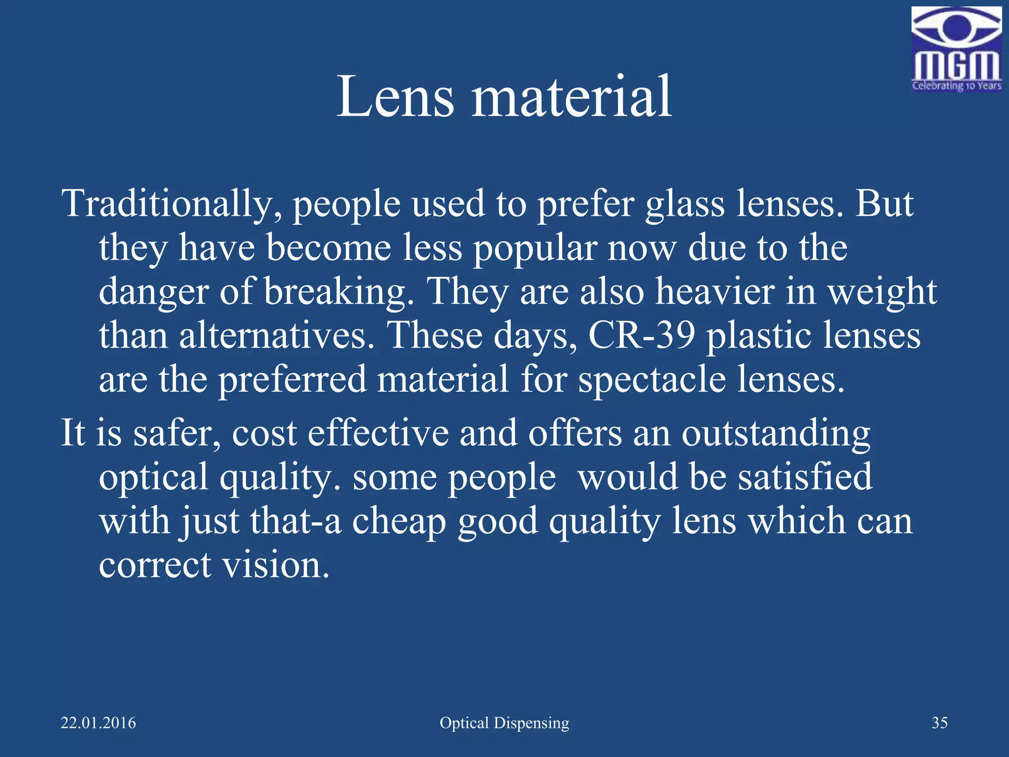 Ophthalmic dispensing | PPTX