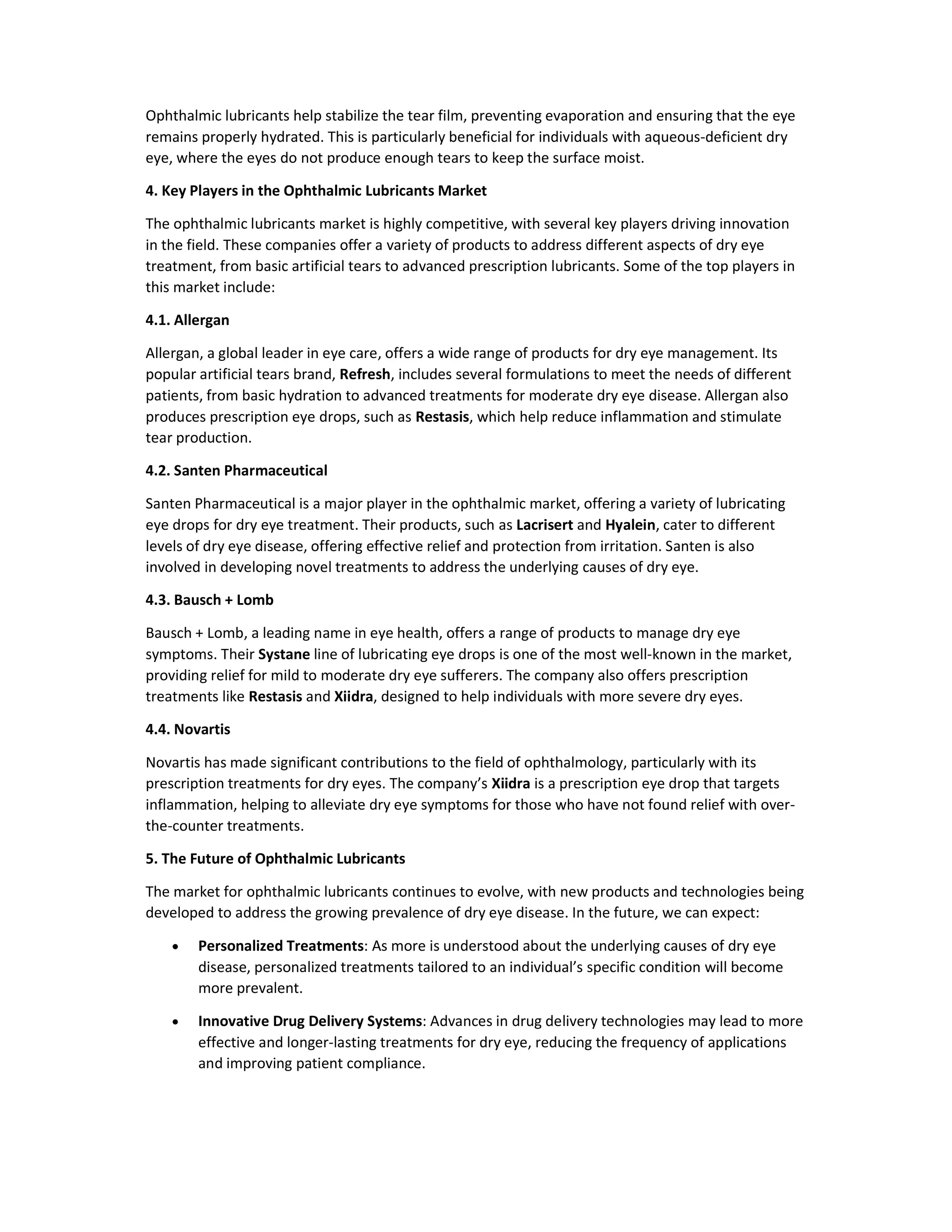 Ophthalmic Lubricants: Key Players in Dry Eye Treatment | PDF