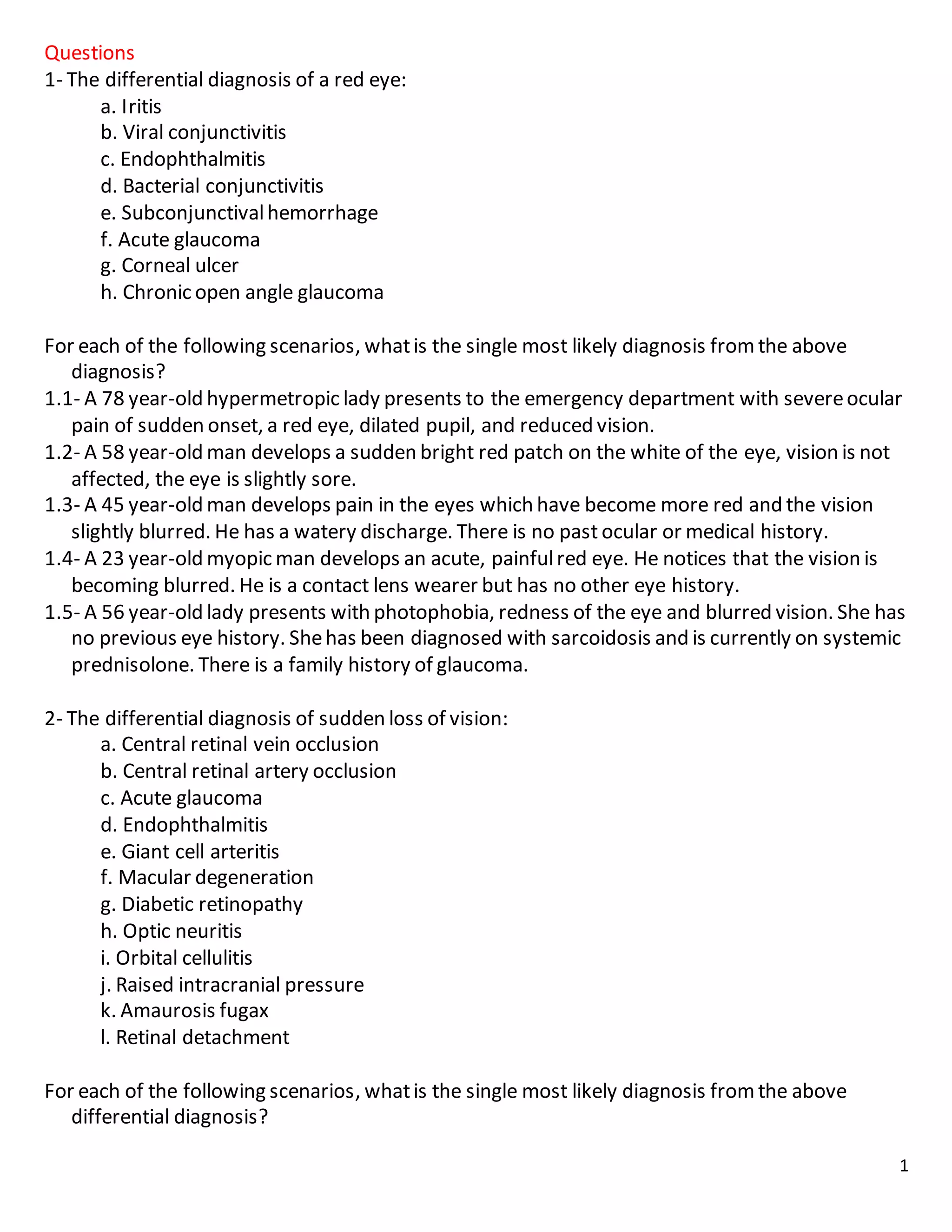 Ophthalmology assessment questions & answers | DOCX