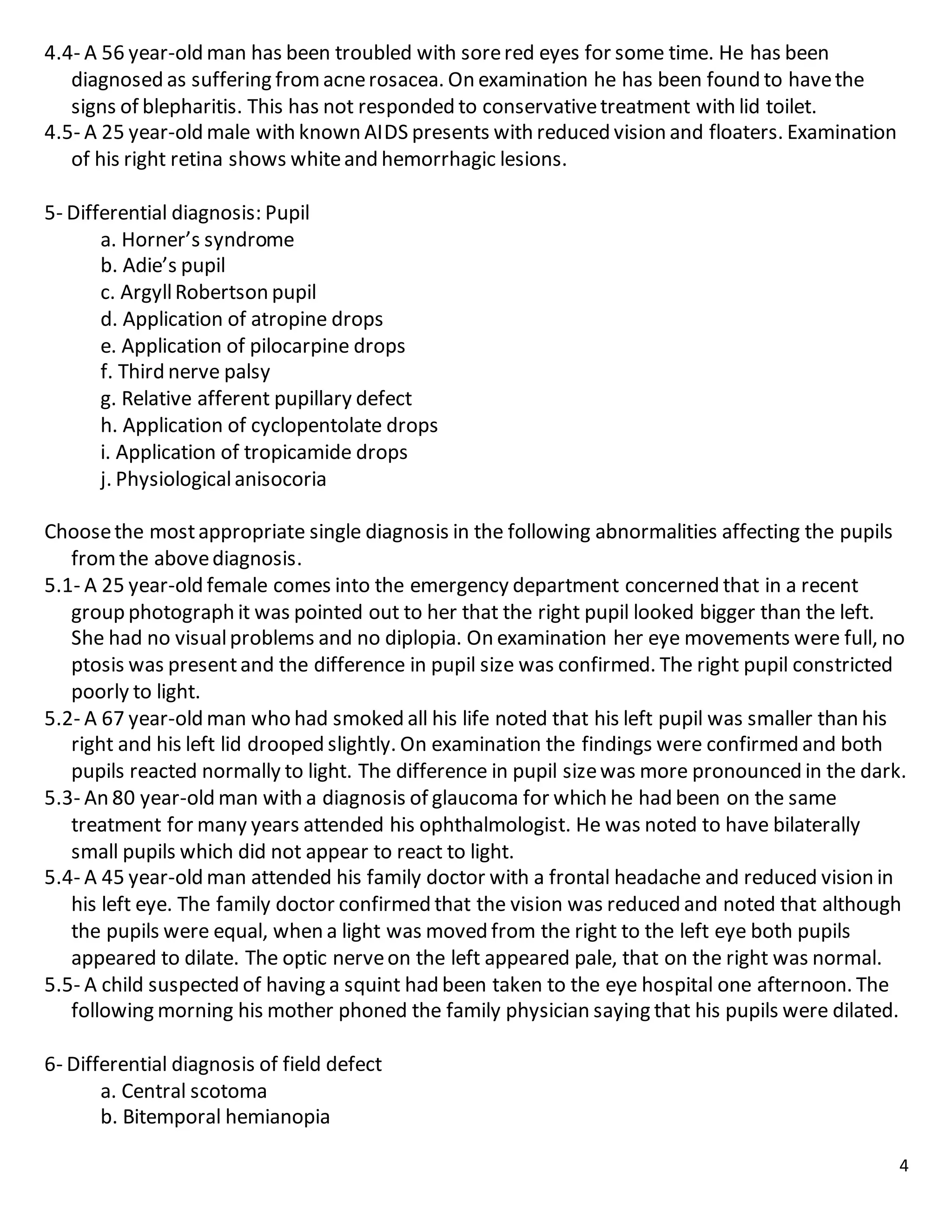 Ophthalmology assessment questions & answers | DOCX