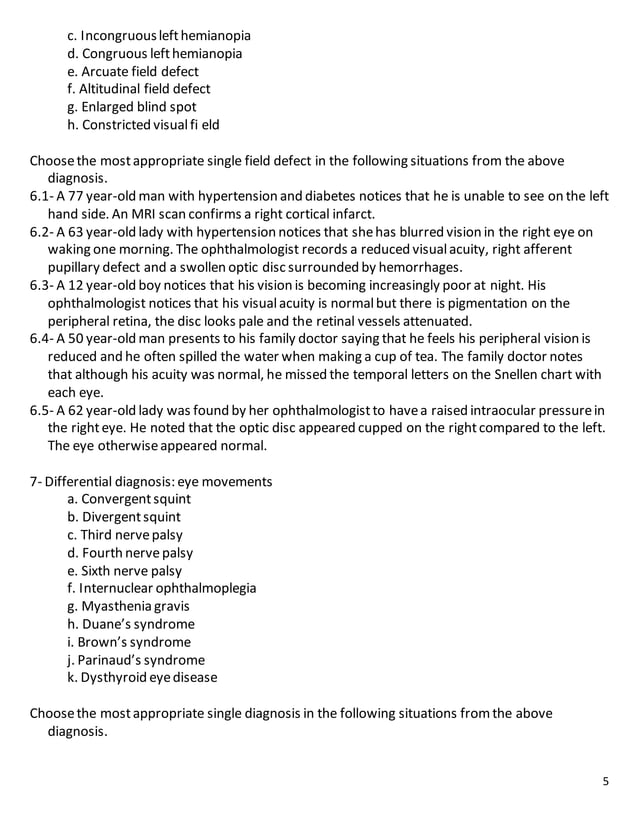 Ophthalmology assessment questions & answers | DOCX