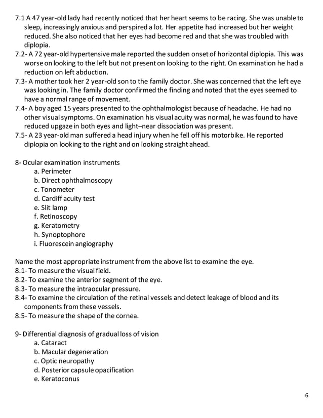 Ophthalmology assessment questions & answers | DOCX