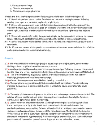 Ophthalmology assessment questions & answers | DOCX