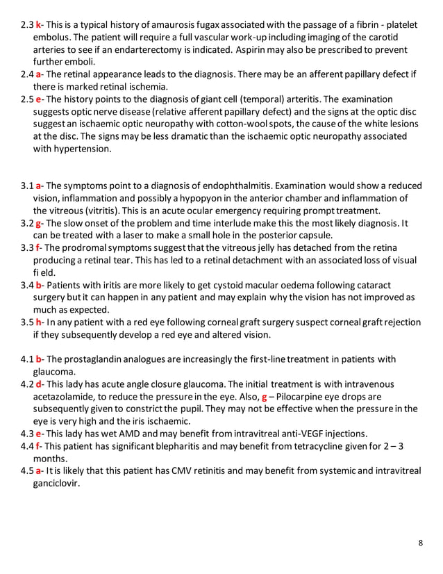 Ophthalmology assessment questions & answers | DOCX