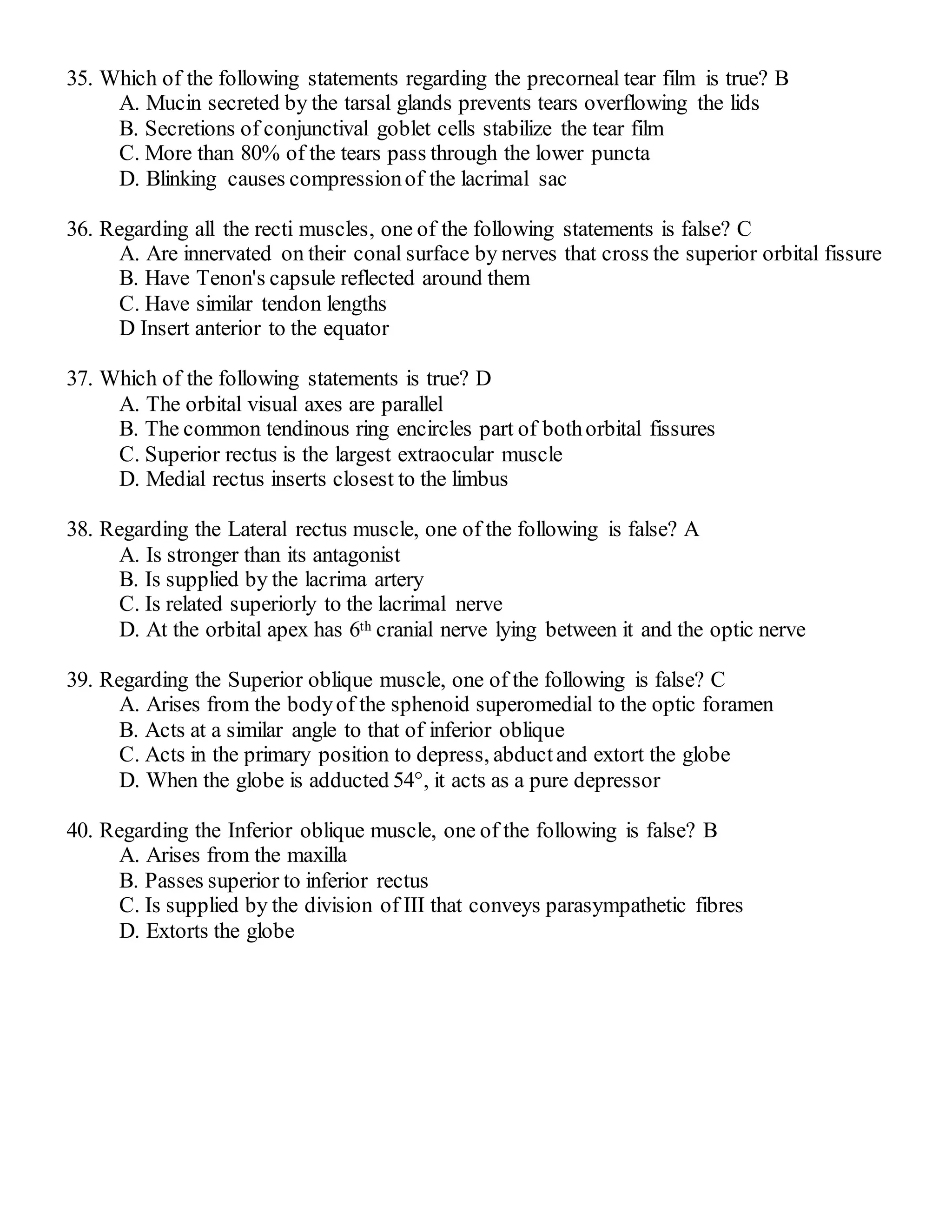 Ophthalmology basic science MCQs & Answers | DOCX