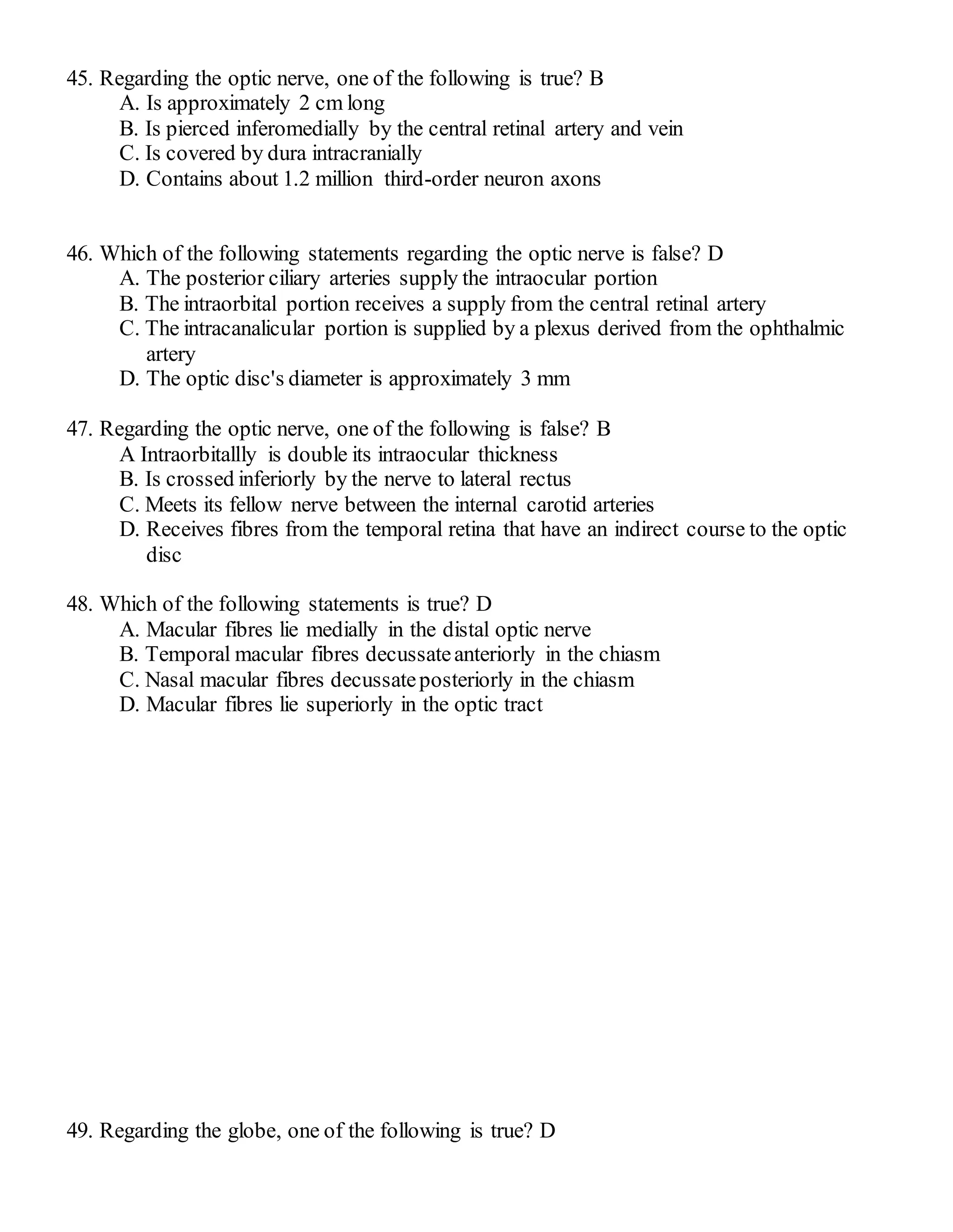 Ophthalmology basic science MCQs & Answers | DOCX