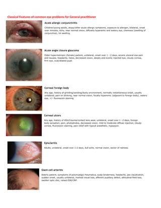 Ophthalmology for General Practitioner - Classical Features of common ...