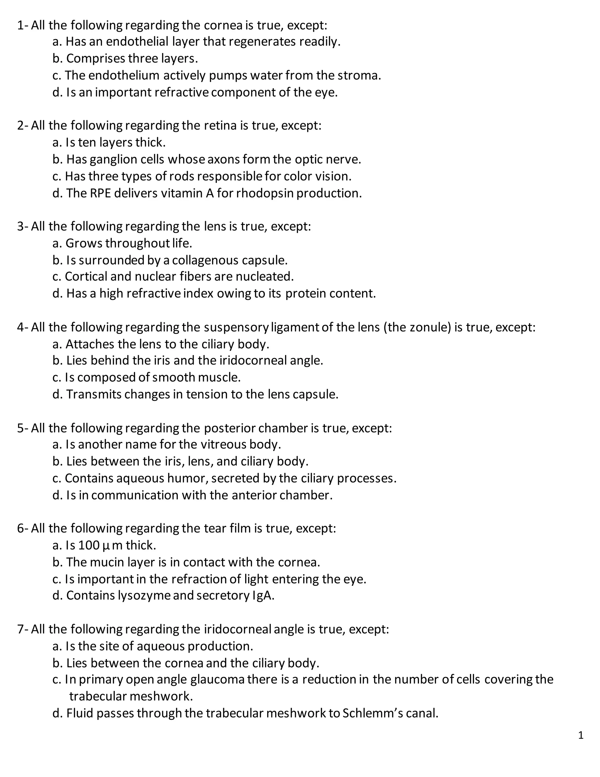 Ophthalmology notes MCQs & Answers | DOCX
