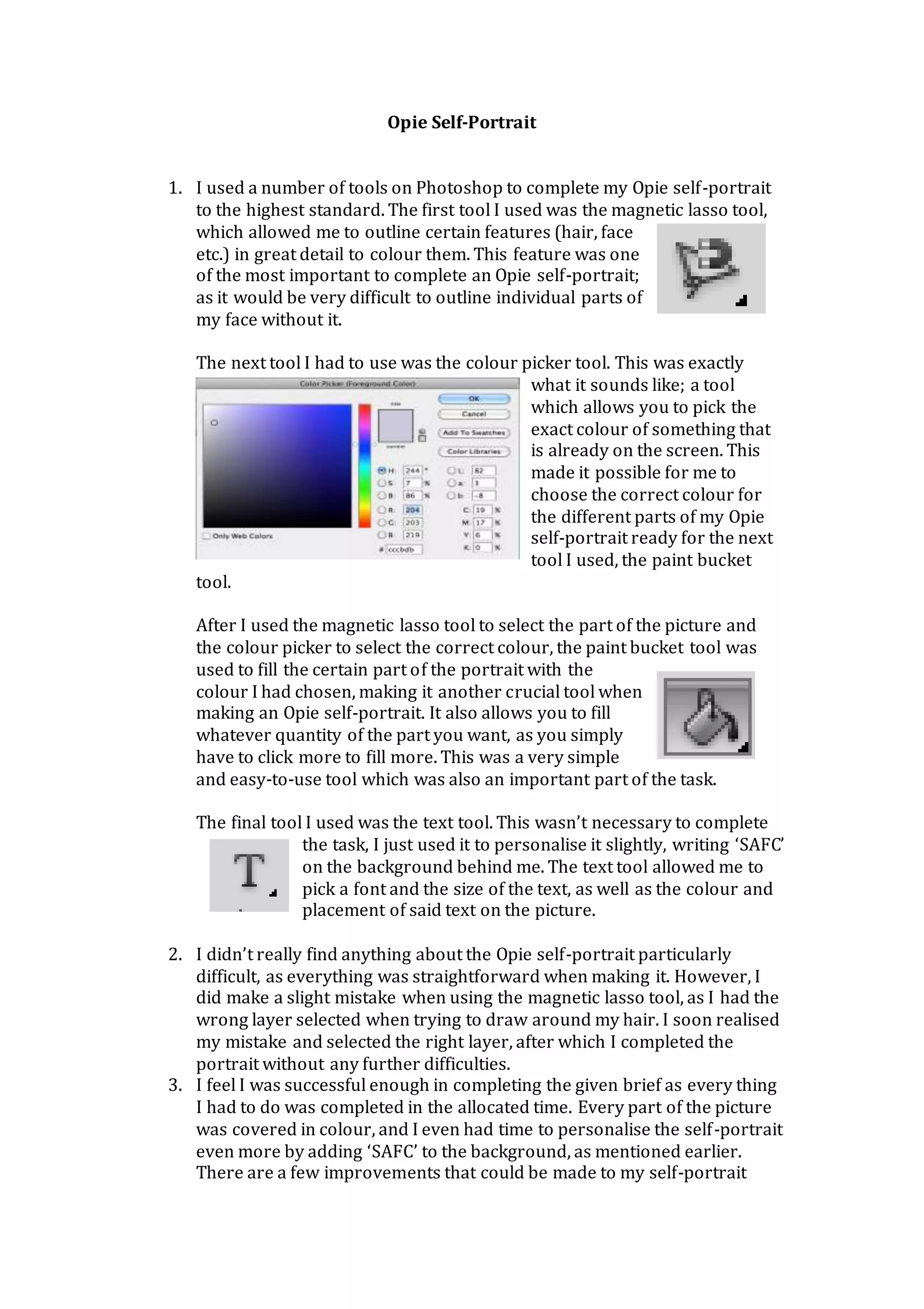 Opie self portrait evaluation | DOCX