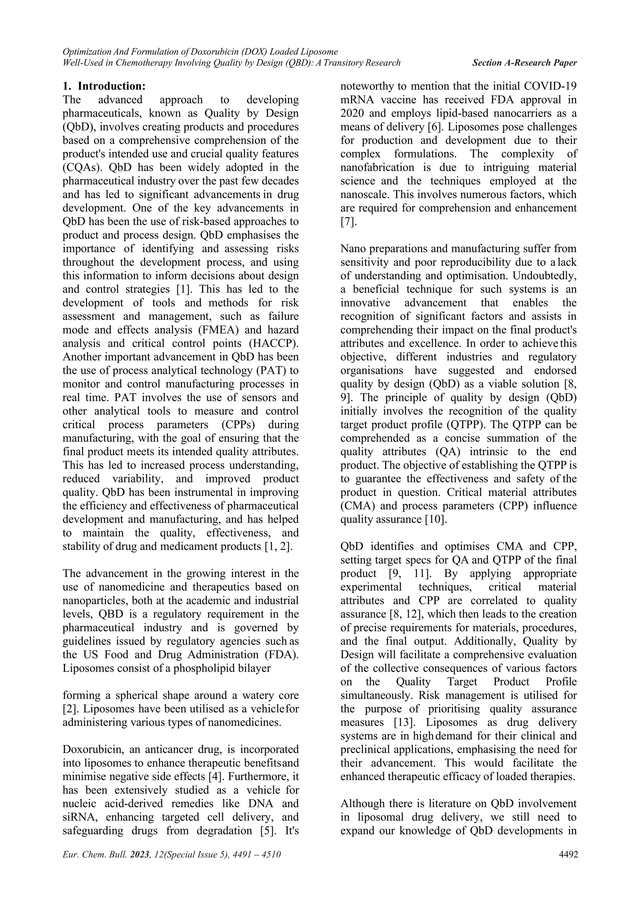 Research Article Published: "Optimization and formulation of dox loaded liposome well-used in ...
