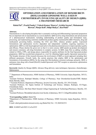 Research Article Published: "Optimization and formulation of dox loaded ...