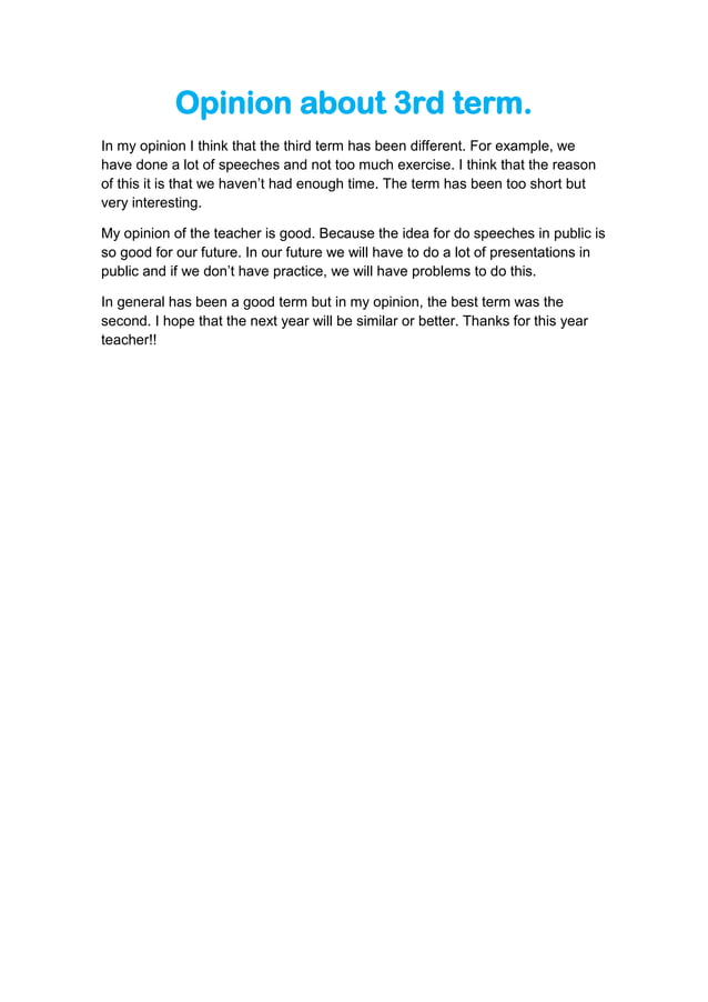 My opinion about the third term. | DOCX | Educational Assessment ...