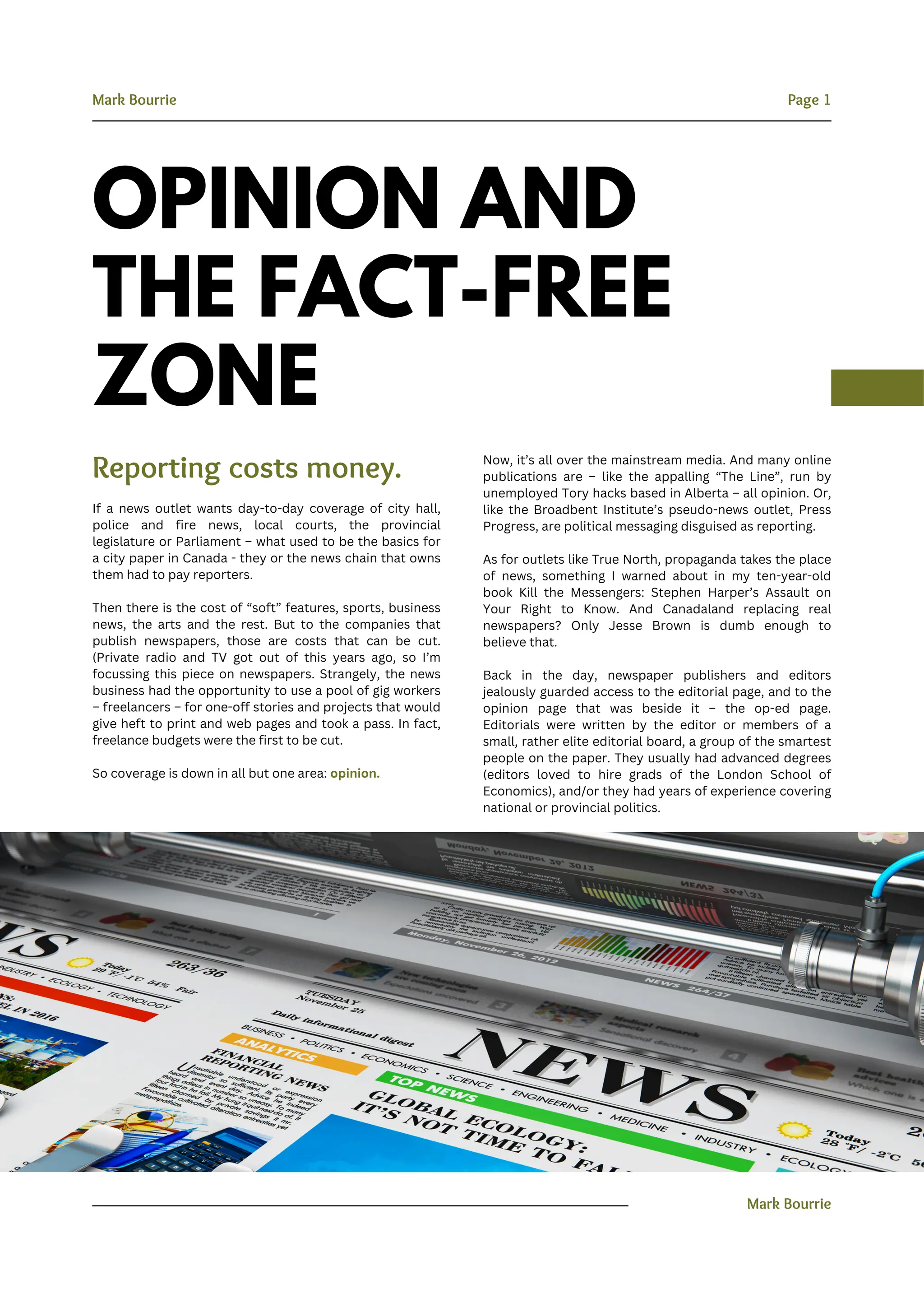 Mark Bourrie - Opinion and the Fact-Free Zone | PDF | Free Download