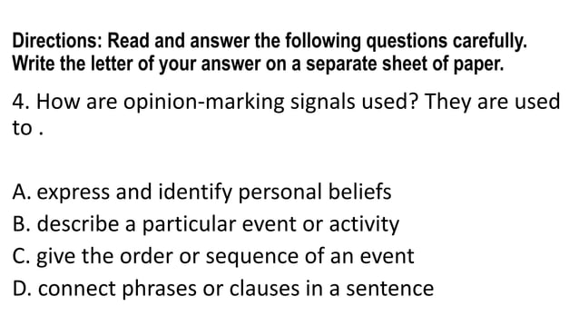 IDENTIFYING OPINION MARKING SIGNALS IN THE STATEMENT | PPT