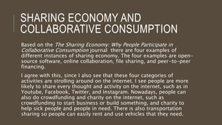 Opinion on Sharing Economy and Collaborative Consumption | PPT