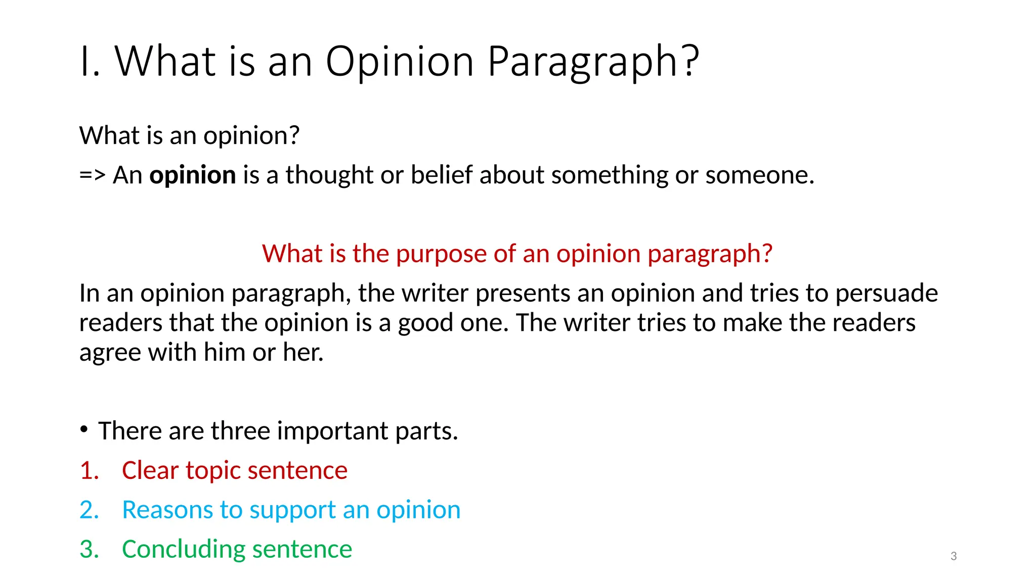 Power Point Slides on How to Write Opinion Paragraph | PPT | Free Download
