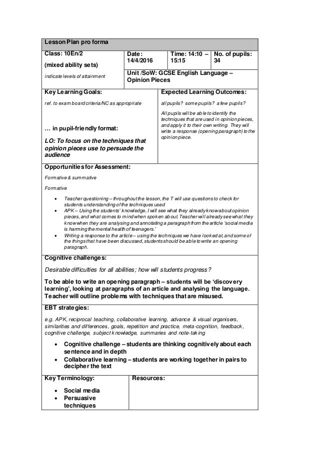 Opinion pieces Lesson Plan