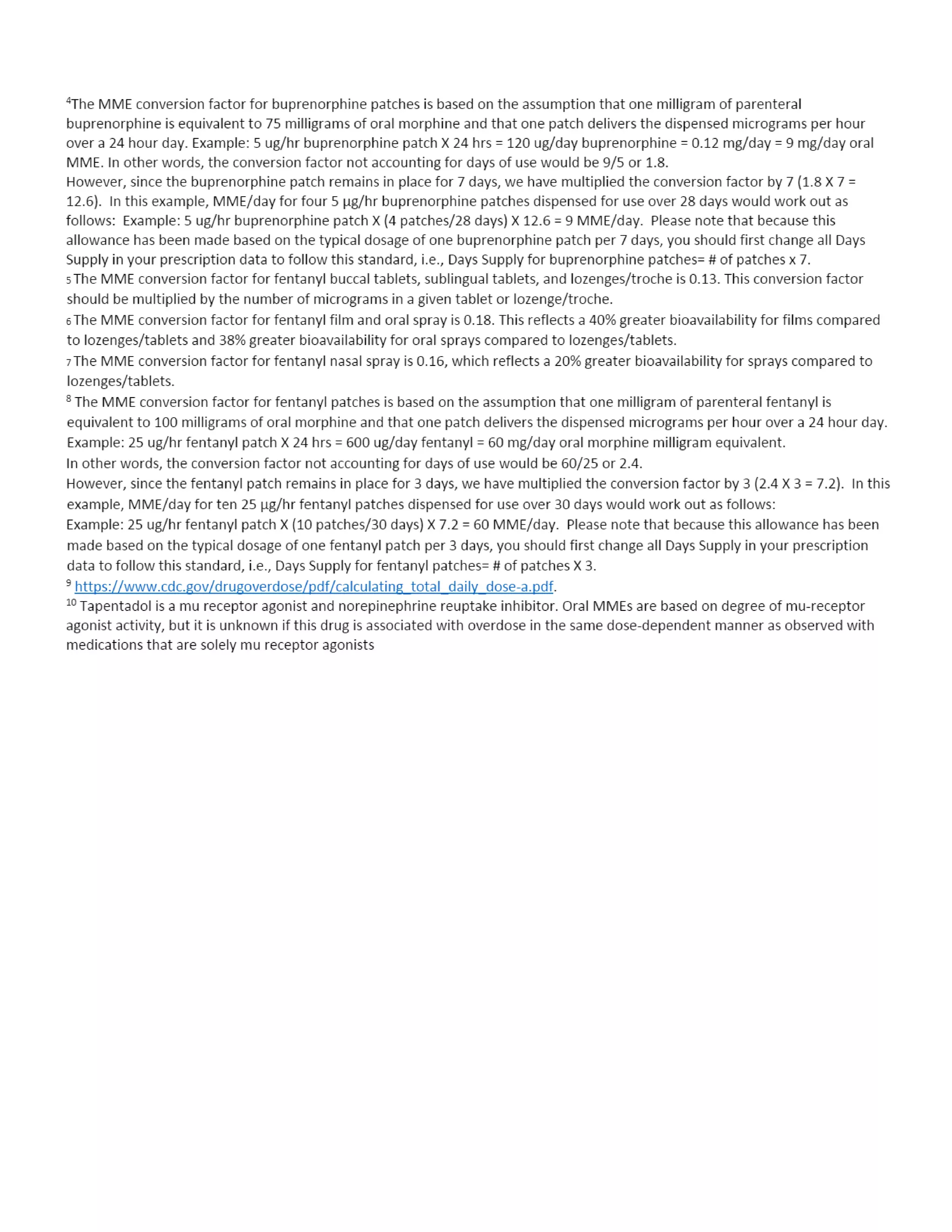 Opioid Milli-equivalence Conversion Factors CDC | PDF