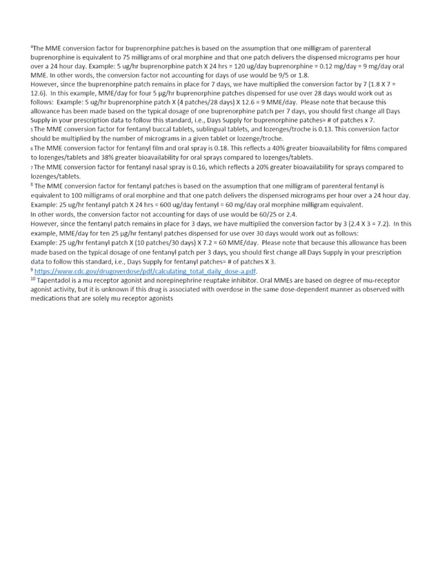 Opioid Milli-equivalence Conversion Factors CDC | PDF