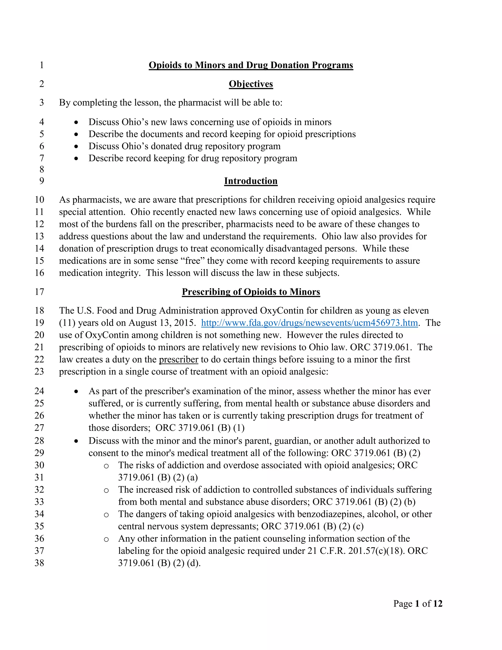 Opioids to minors and drug donation programs | PDF