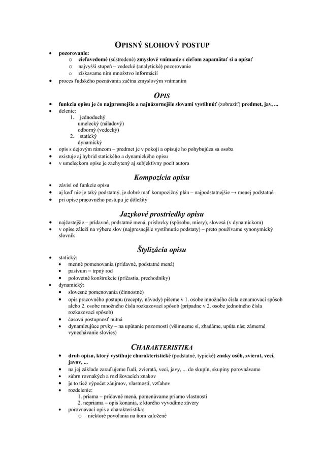 Opisny slohovy postup | PDF