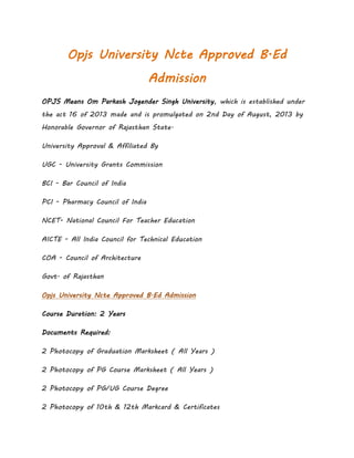 Opjs university ncte approved b.ed admission | PDF