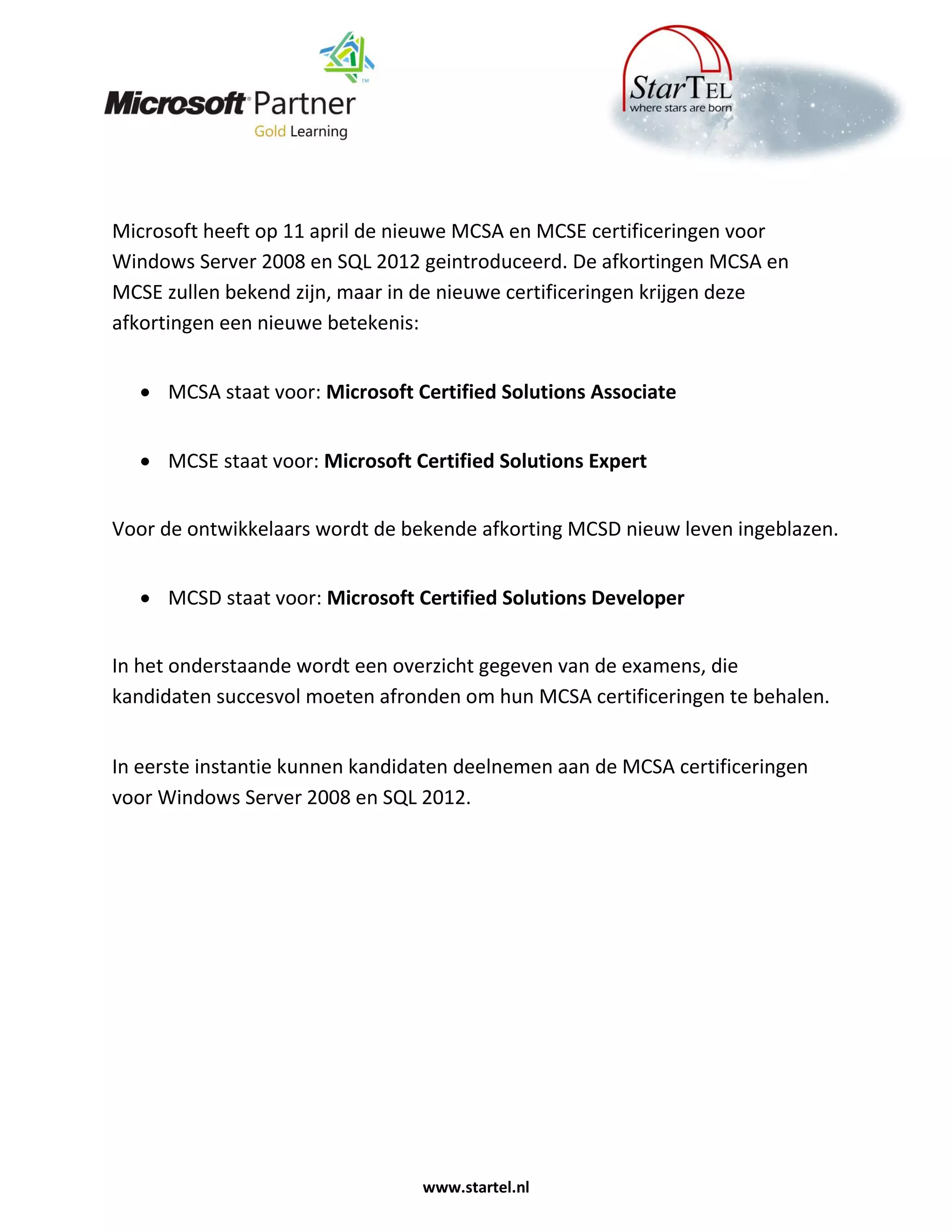 Opleidingstraject Microsoft Certified Solutions Associate (Mcsa) | PDF