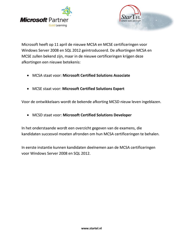 Opleidingstraject Microsoft Certified Solutions Associate (Mcsa) | PDF