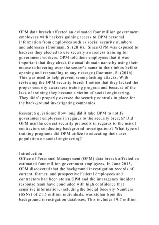 OPM data breach affected an estimated four million government empl.docx