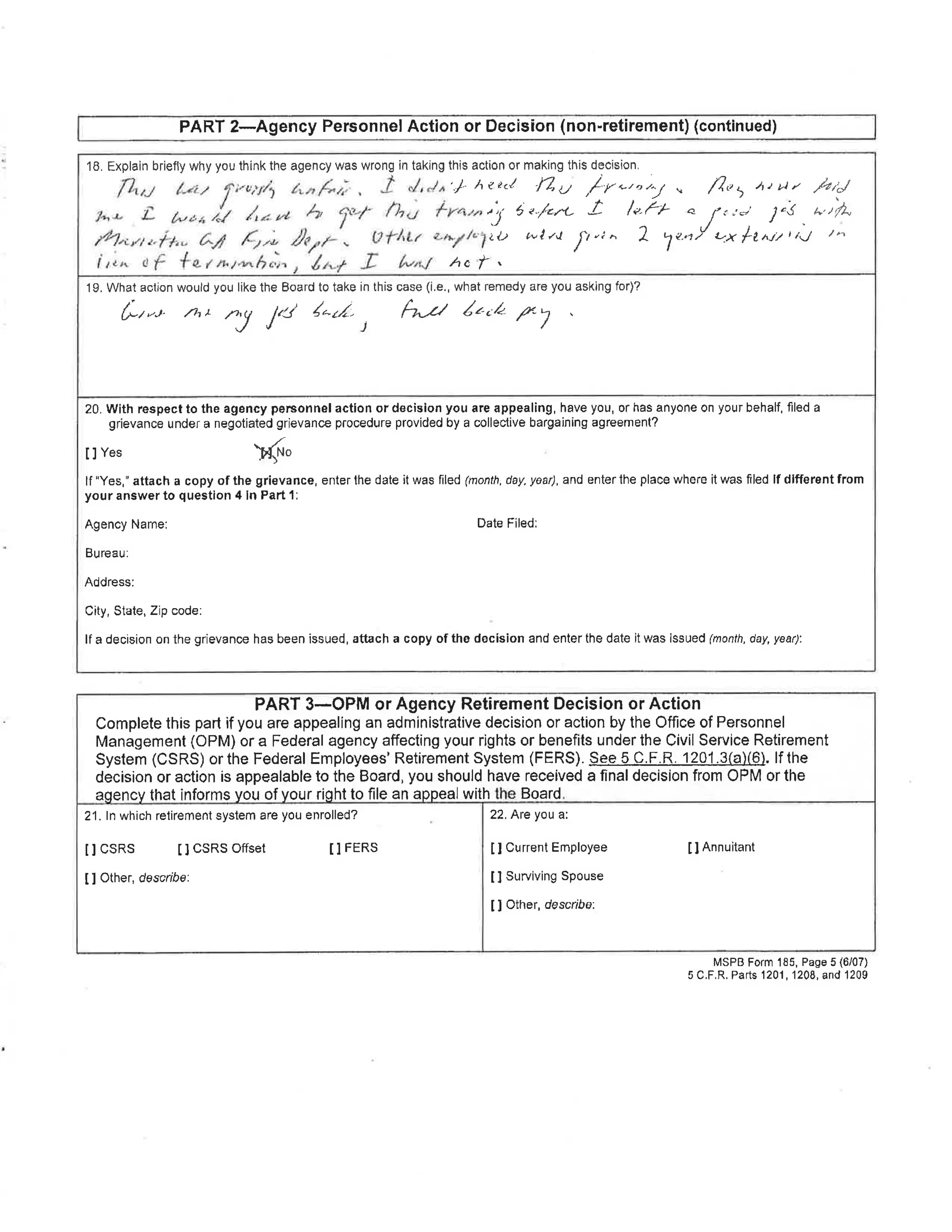 OPM Mock Appeal Form | PDF