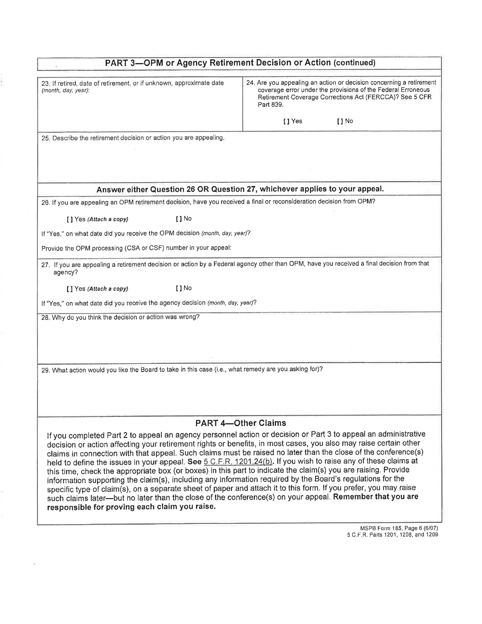 OPM Mock Appeal Form | PDF