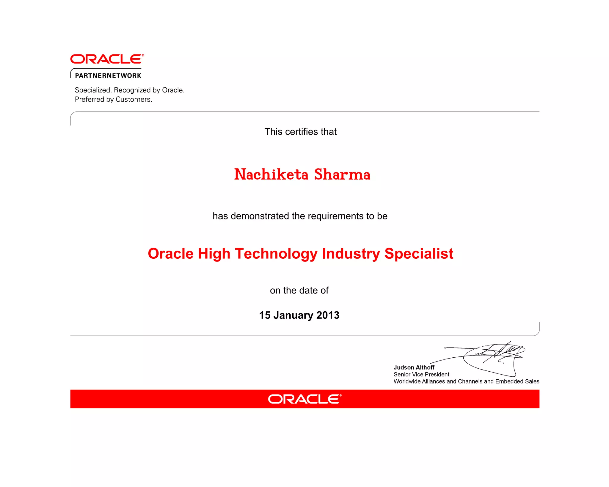 Oracle Hi Tech Industry Specialist Certificate | PDF