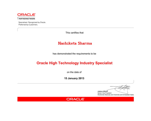 Oracle Hi Tech Industry Specialist Certificate | PDF