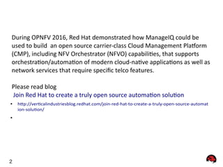 NFVO based on ManageIQ - OPNFV Summit 2016 Demo | PPT