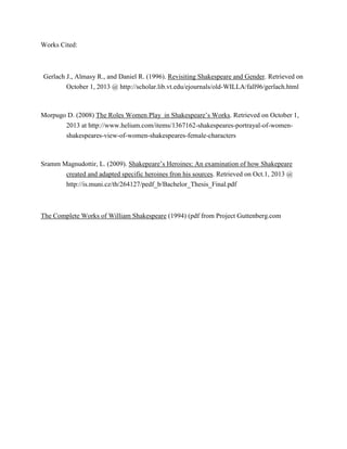 Representation of Women in Shakespeare's Plays, an Occasional Paper | DOCX