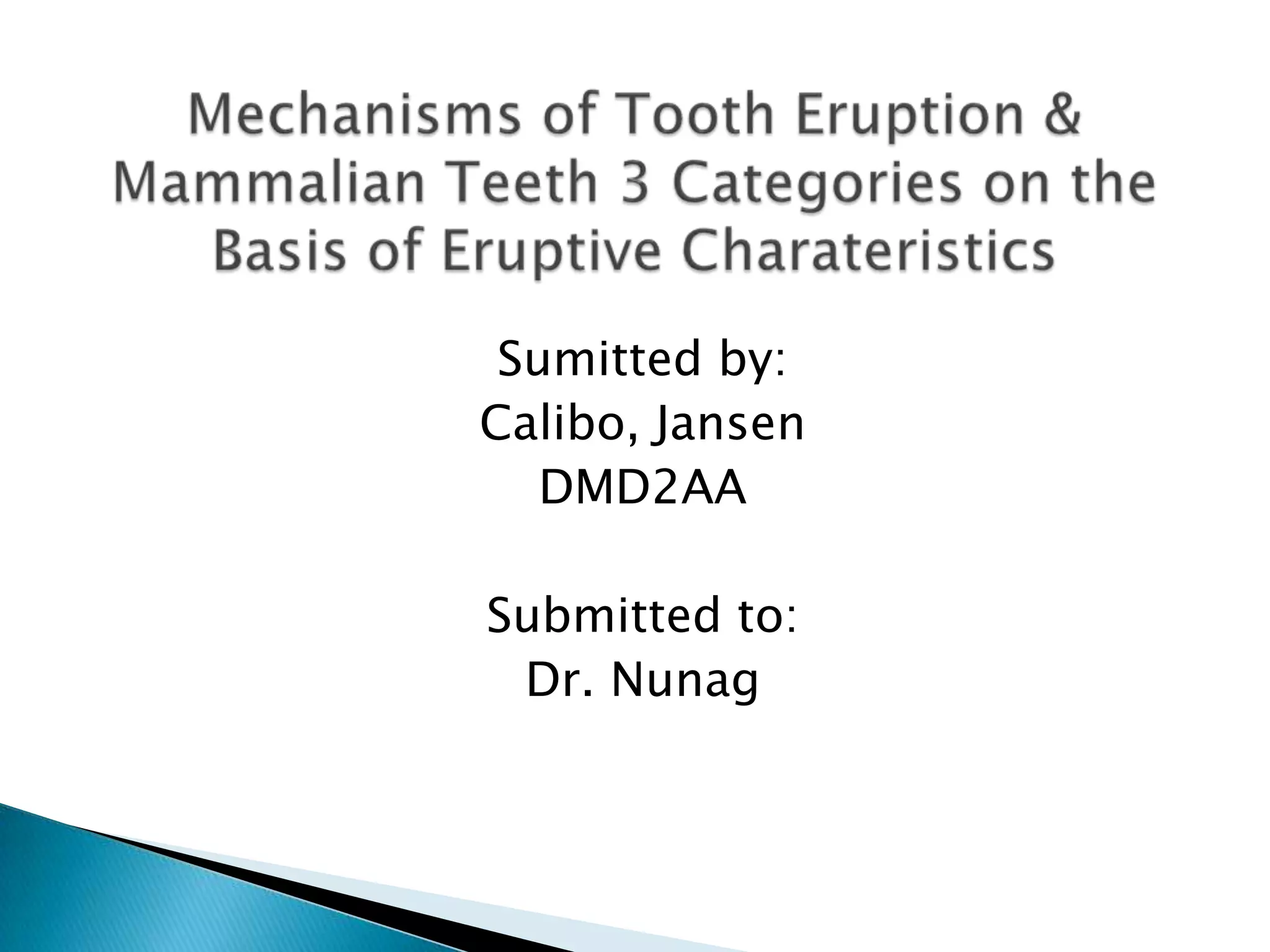 Mechanisms of Tooth Eruption & Mammalian Teeth 3 Categories on the ...