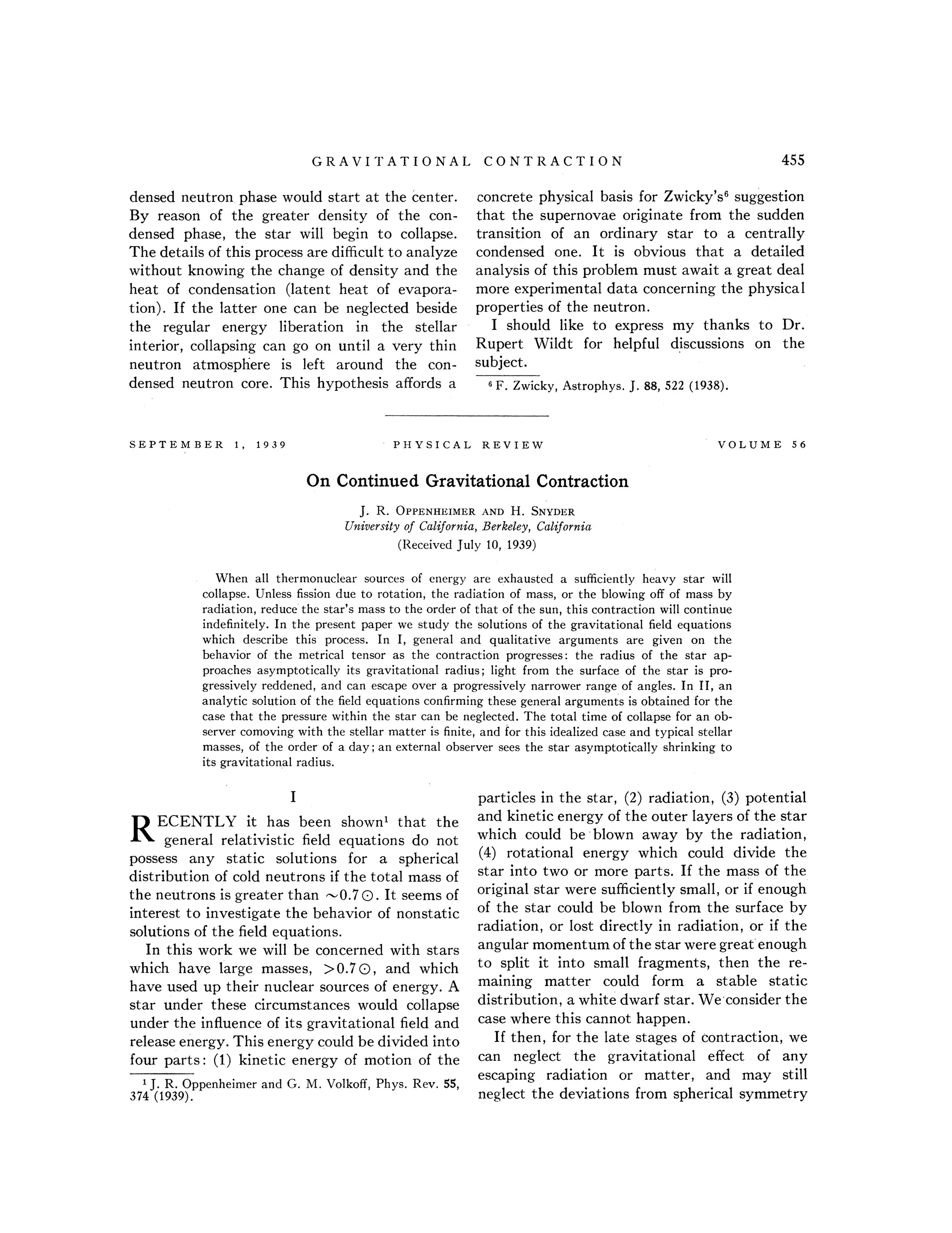 On Continued Gravitational Contraction | PDF