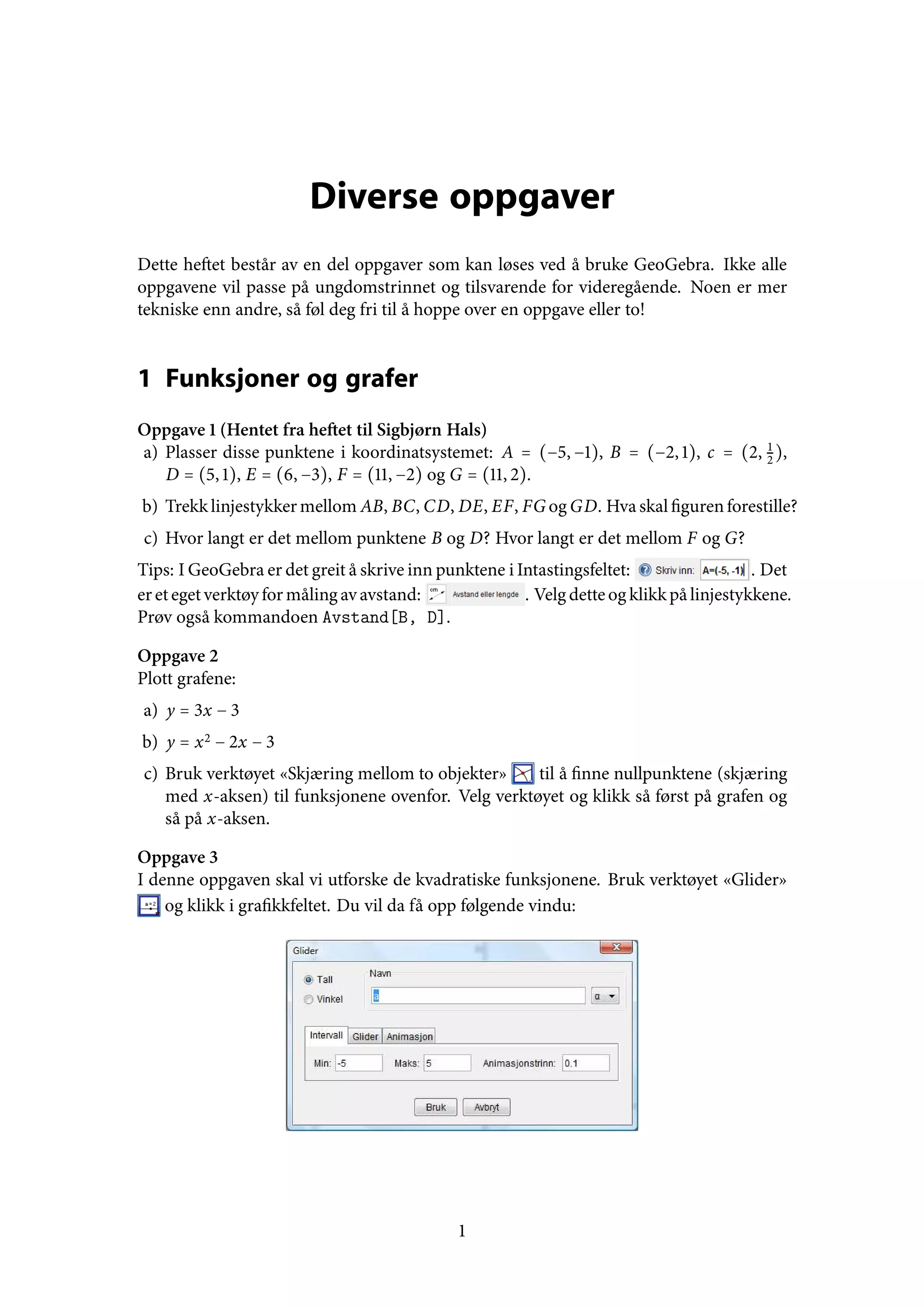 Oppgaver til GeoGebra-kurs del 1 | PDF