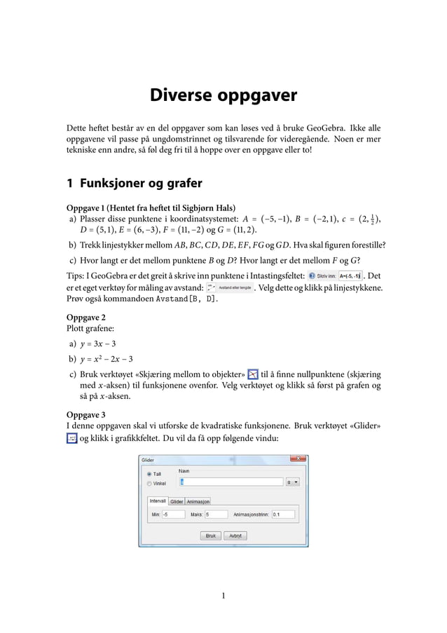 Oppgaver til GeoGebra-kurs del 1 | PDF