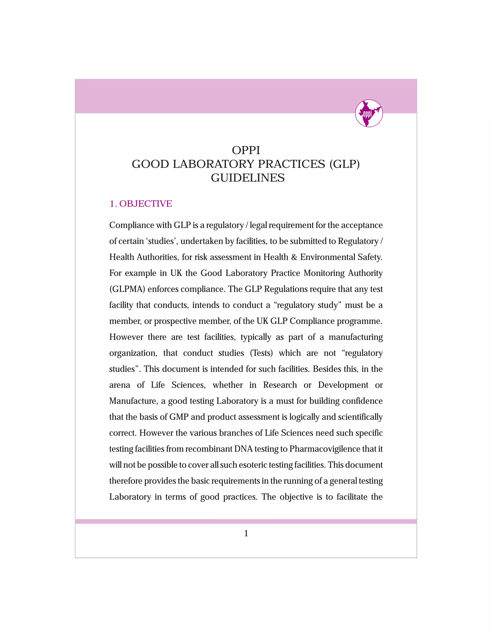 Oppi guidelines on good laboratory practices(glp) | PDF