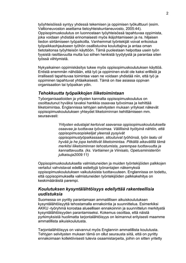 Kannanotto: Oppisopimuskoulutus tarvitsee oman kehittämisohjelmansa | PDF