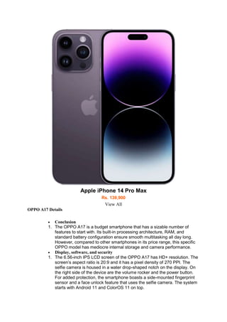 Oppo A17 Specification | DOCX